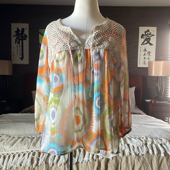 Mystree | Tops | Mystree Psychedelic Print Sheer Blouse Large | Poshmark